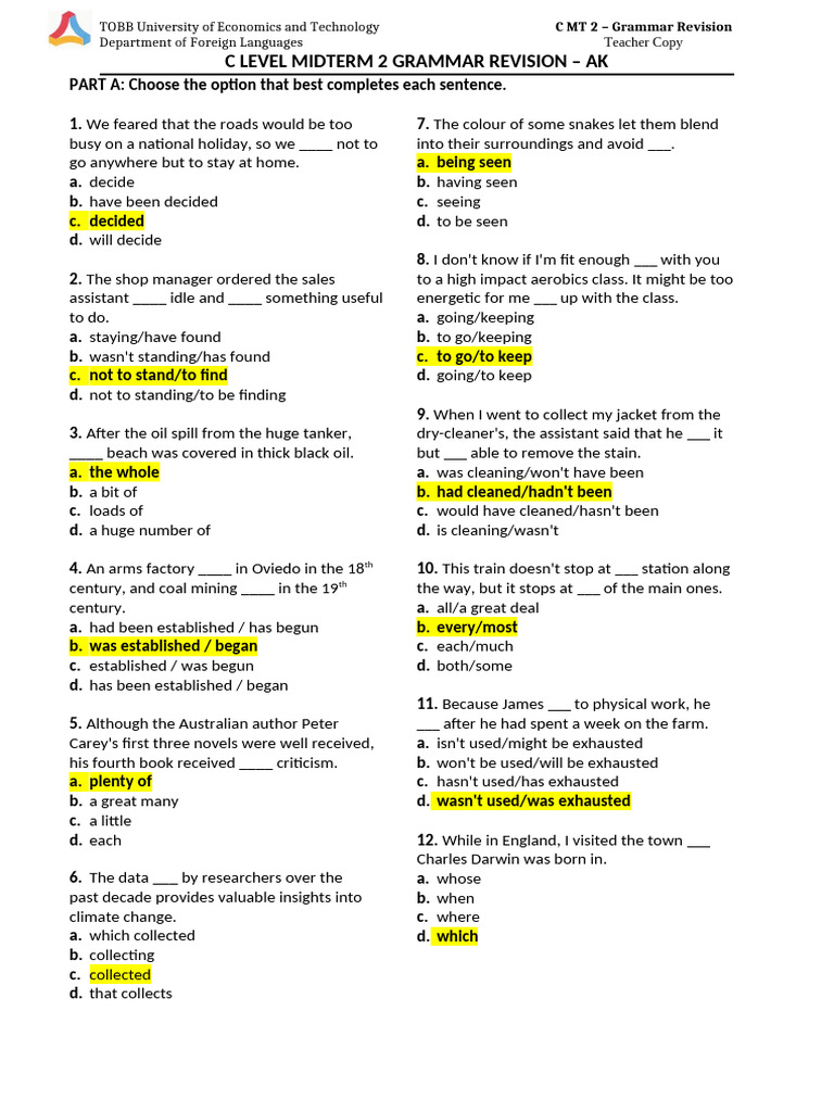 C Level MT2 Grammar Revision - AK | PDF | Atlantis