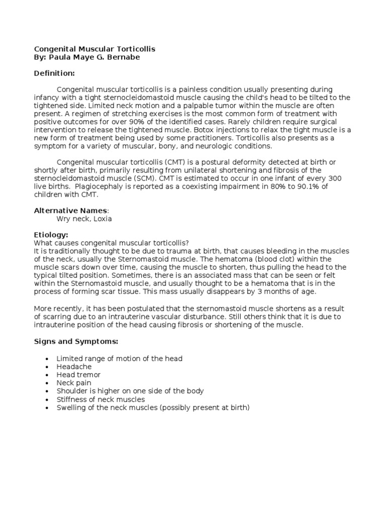 Congenital Muscular Torticollis Pdf Clinical Medicine Diseases