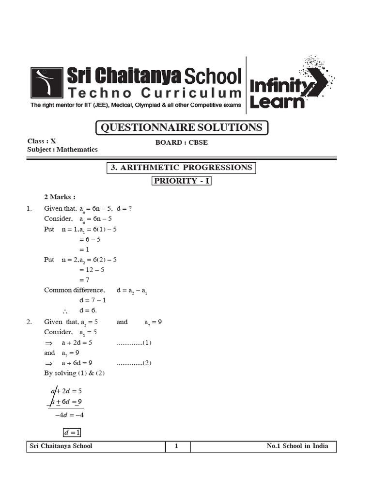 Cbse Math PH - I Arithmetic Progressions Solutions (24 - 25) | PDF | Mathematics