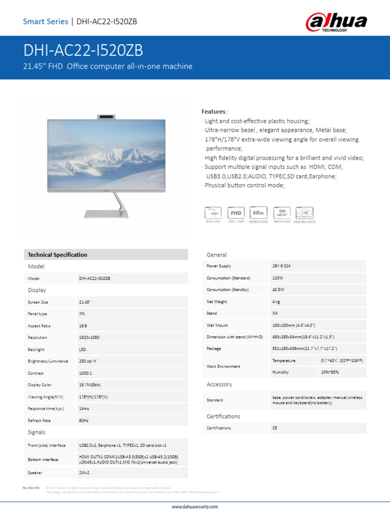 AC22-I520ZB Datasheet 20230912 | PDF | Usb | Hdmi