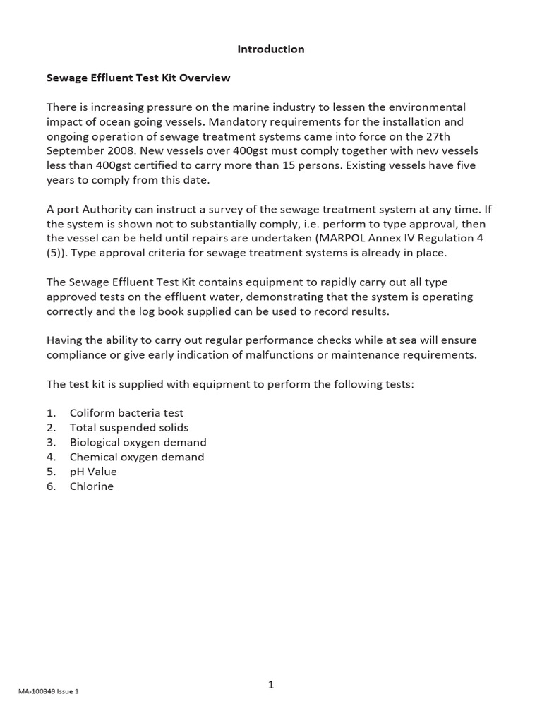 Budget Sewage Effluent Test Kit Manual | PDF | Sewage | Sewage Treatment