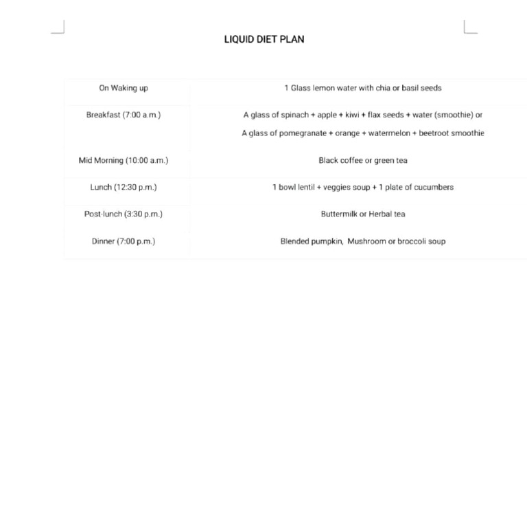 Liquid Diet Plan For Bloating | PDF