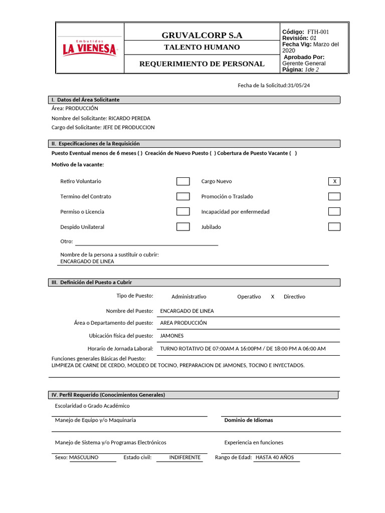 Formato Requerimiento de Personal Actualizado | PDF | Gestión de ...