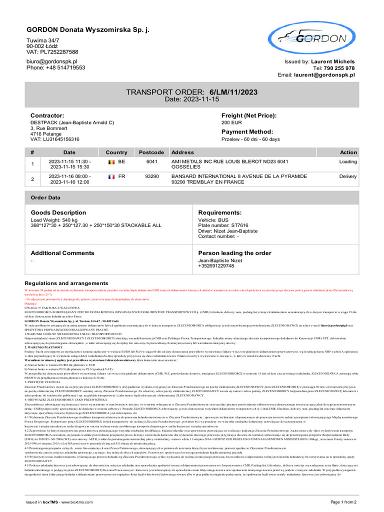 Transport Order | PDF