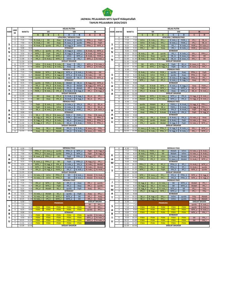 JADWAL PELAJARAN TAPEL 2024-2025_FIX | PDF