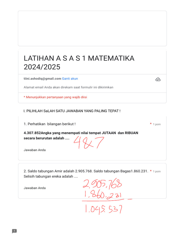 Aa9 Latihan Asas 1 Matematika 2024 - 2025 | PDF