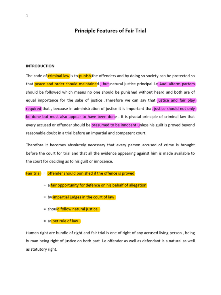Principal Features of Fair Trial | PDF | Double Jeopardy | Right To A ...