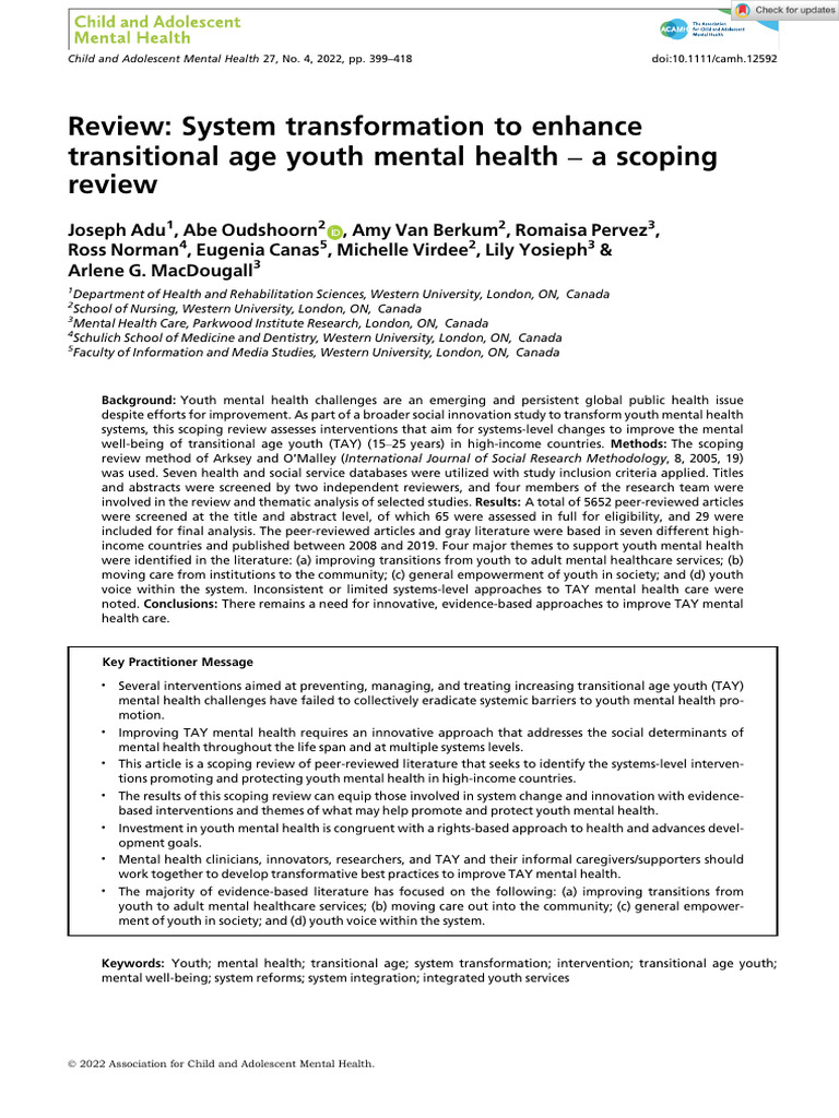 Child Adoles Ment Health - 2022 - Adu - Review System Transformation To ...