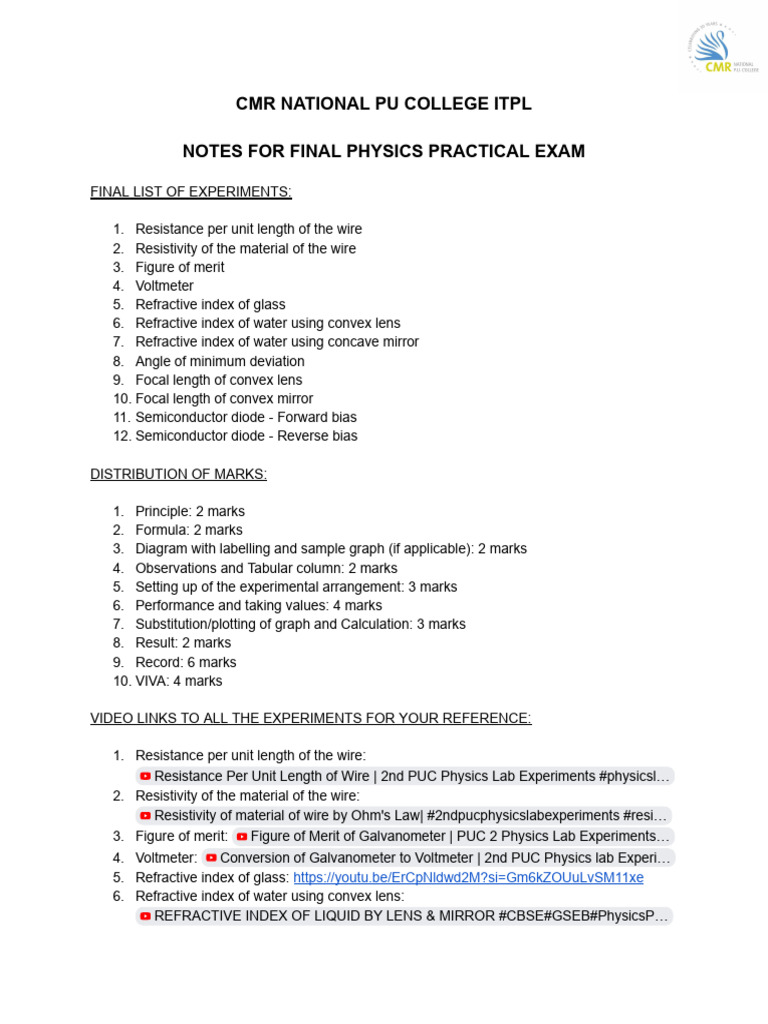 Physics Practical Exam | PDF | Refractive Index | Diode