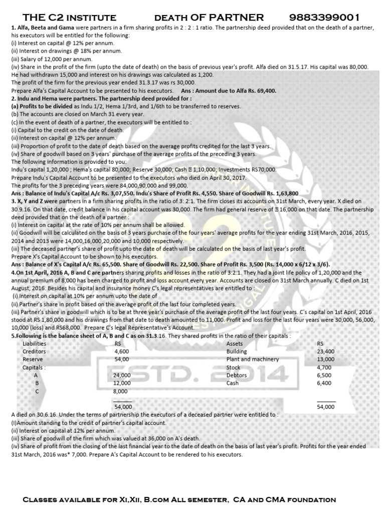 DEATH OF A PARTNER | PDF | Balance Sheet | Goodwill (Accounting)