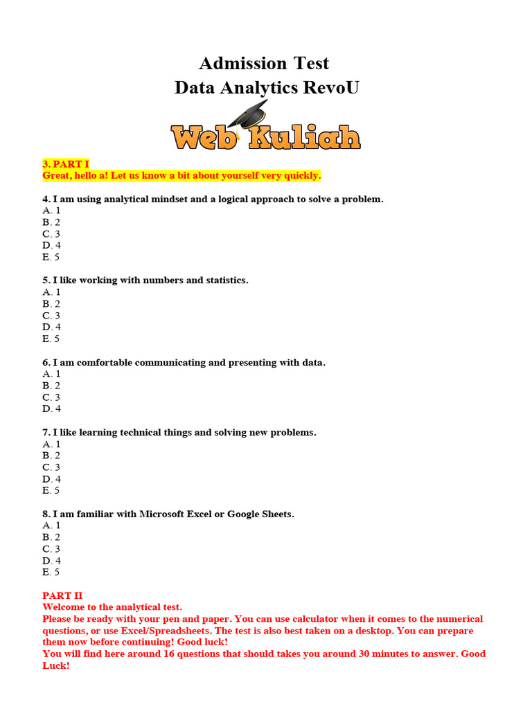 Data Analytics Admission Test Guide | PDF | Microsoft Excel | Computing
