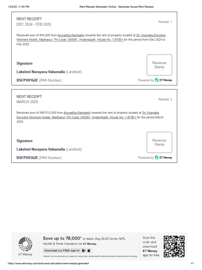House Rent Receipt - December 2024 To March 2025 | PDF