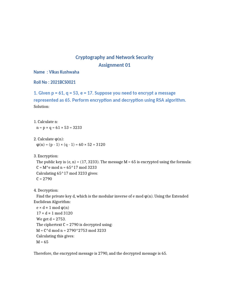 Cryptography Network Security Assignment | PDF | Encryption | Public Key Cryptography