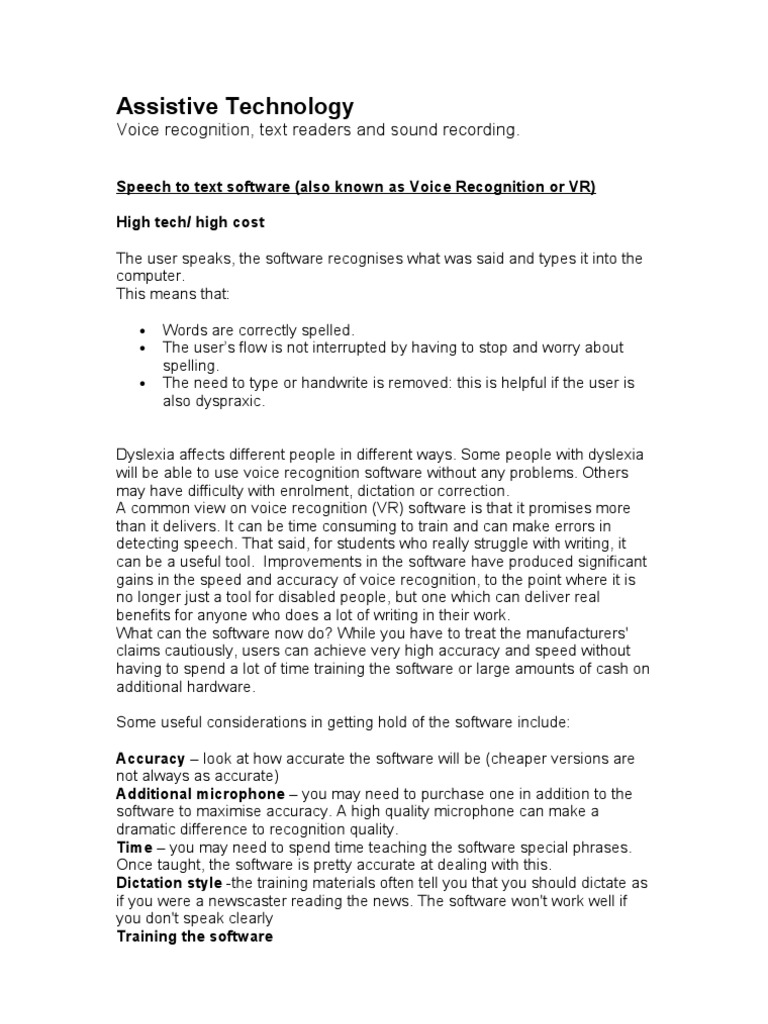 Assistive Technology: Voice Recognition, Text Readers and Sound ...