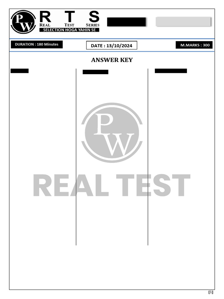 Answer Key: Test - 01 | PDF