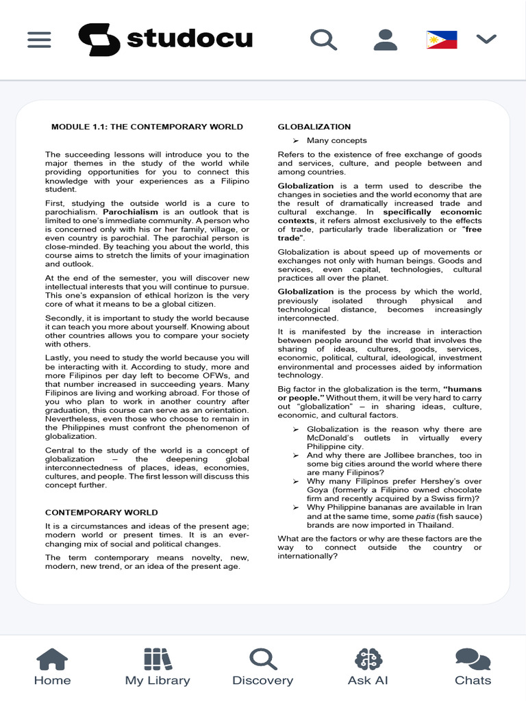 Module 1 - The Contemporary World - MODULE 1 The CONTEMPORARY WORLD The Succeeding Lessons Will ...