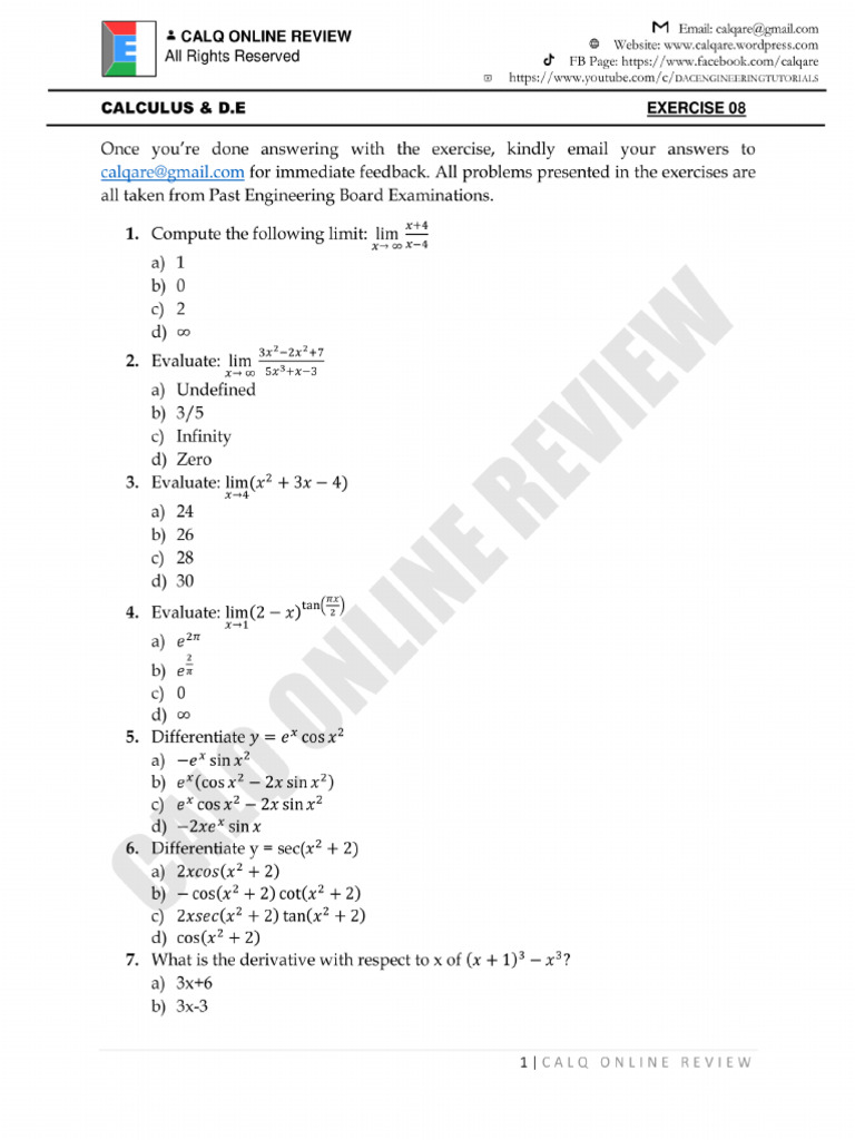 Calq Math Exercise 08 | PDF