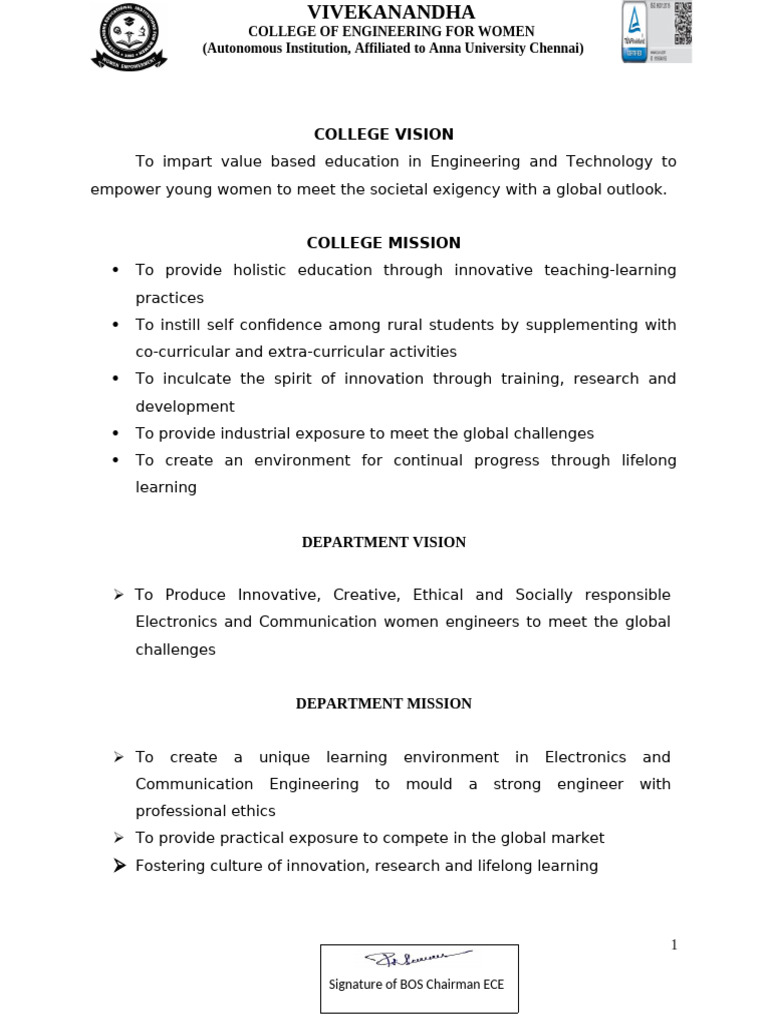 PG Vision Mission - Course File | PDF | Engineering | Communication