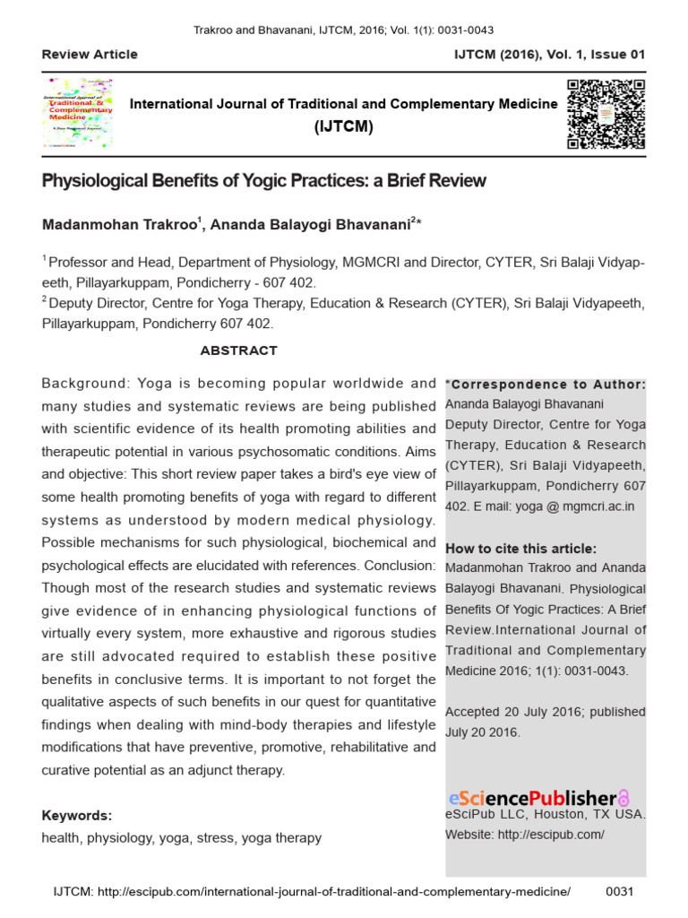 Physiological Benefits of Yogic Practice | PDF | Breathing | Heart Rate