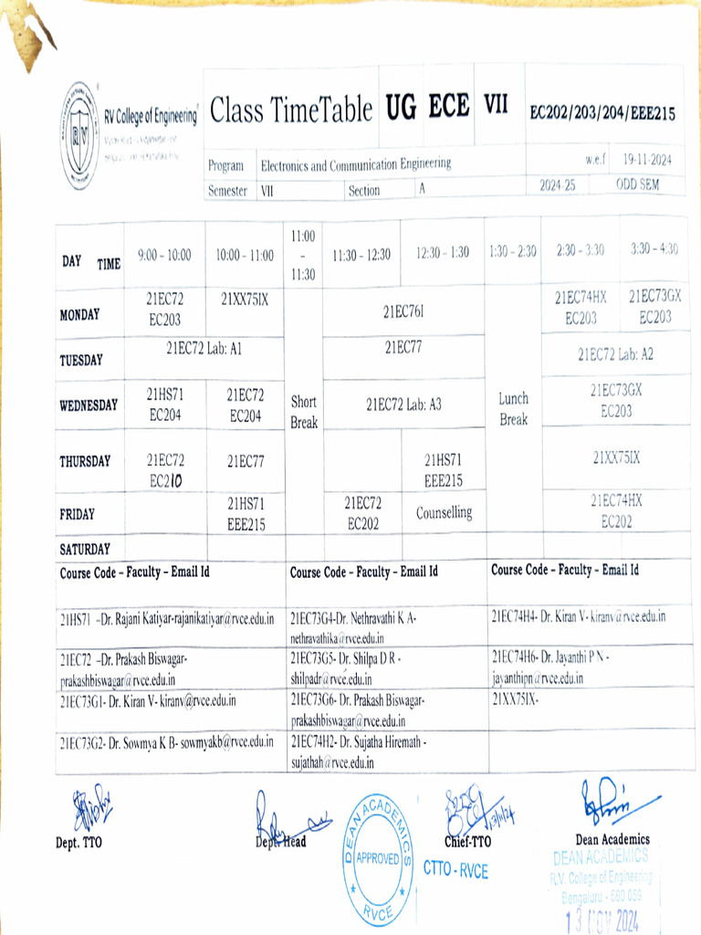 Updated 7th Sem Time Table | PDF