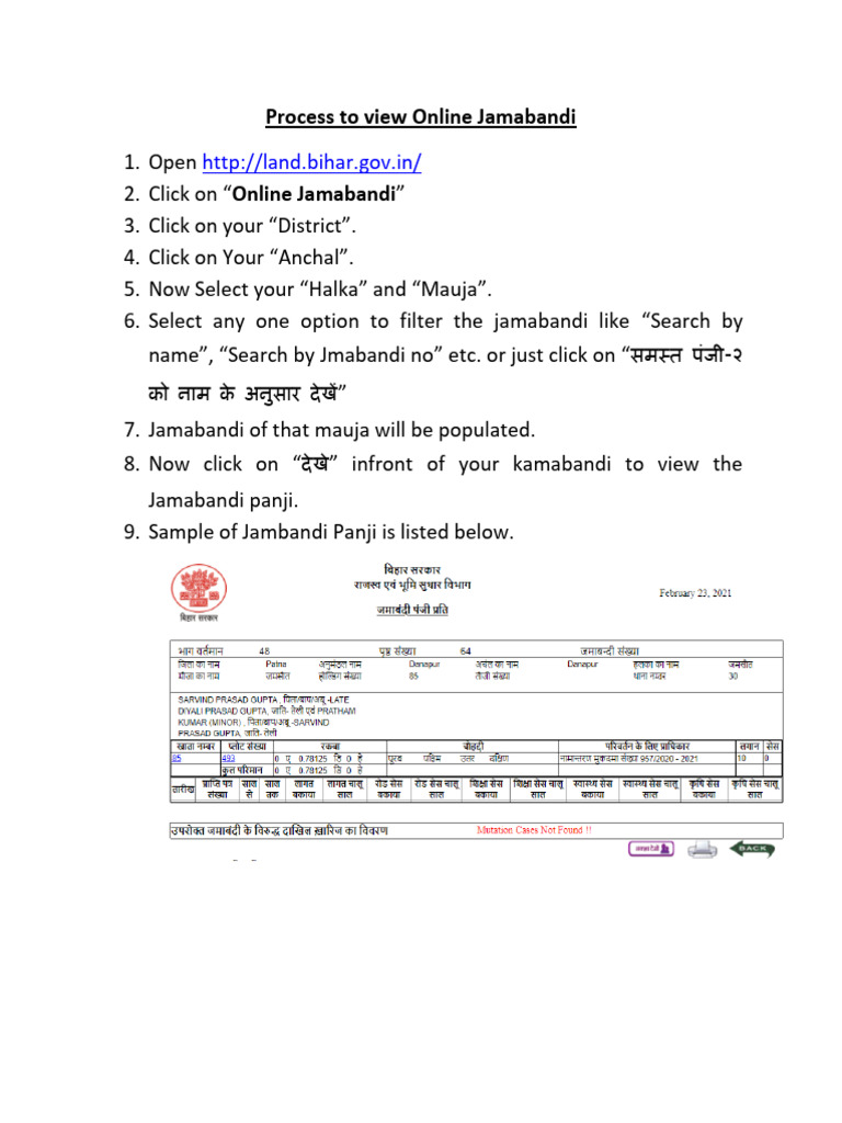 Process To View Online Jamabandi | PDF