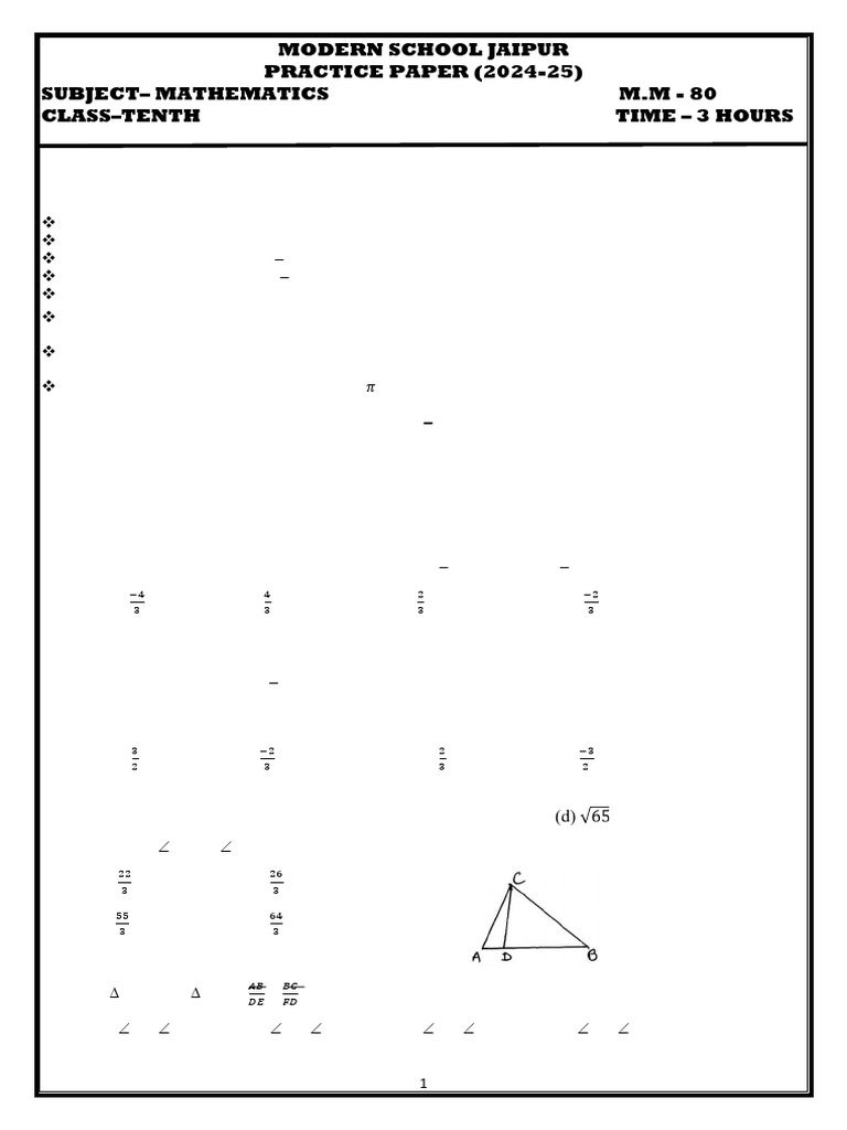 Maths Sample Paper | PDF | Sphere | Area