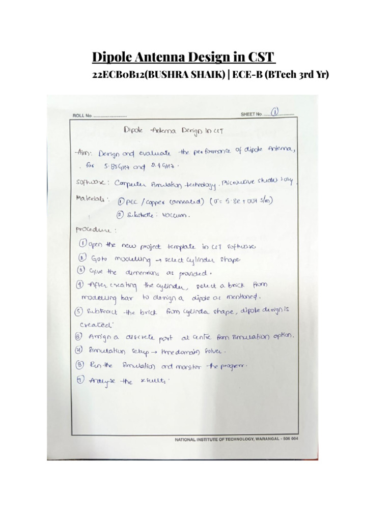 Dipole Antenna Design in CST - 22ECB0B12 | PDF