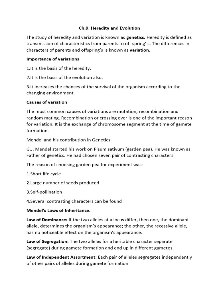 Class X Heredity and Variations NOTES | PDF | Dominance (Genetics ...