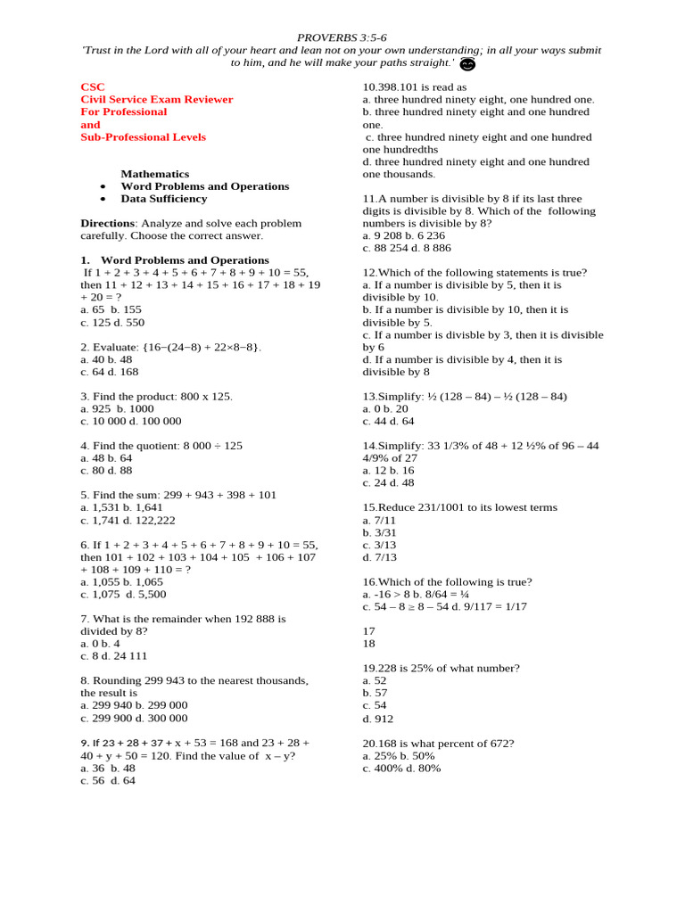 Civil Service Exam Math Reviewer | PDF | Discrete Mathematics ...