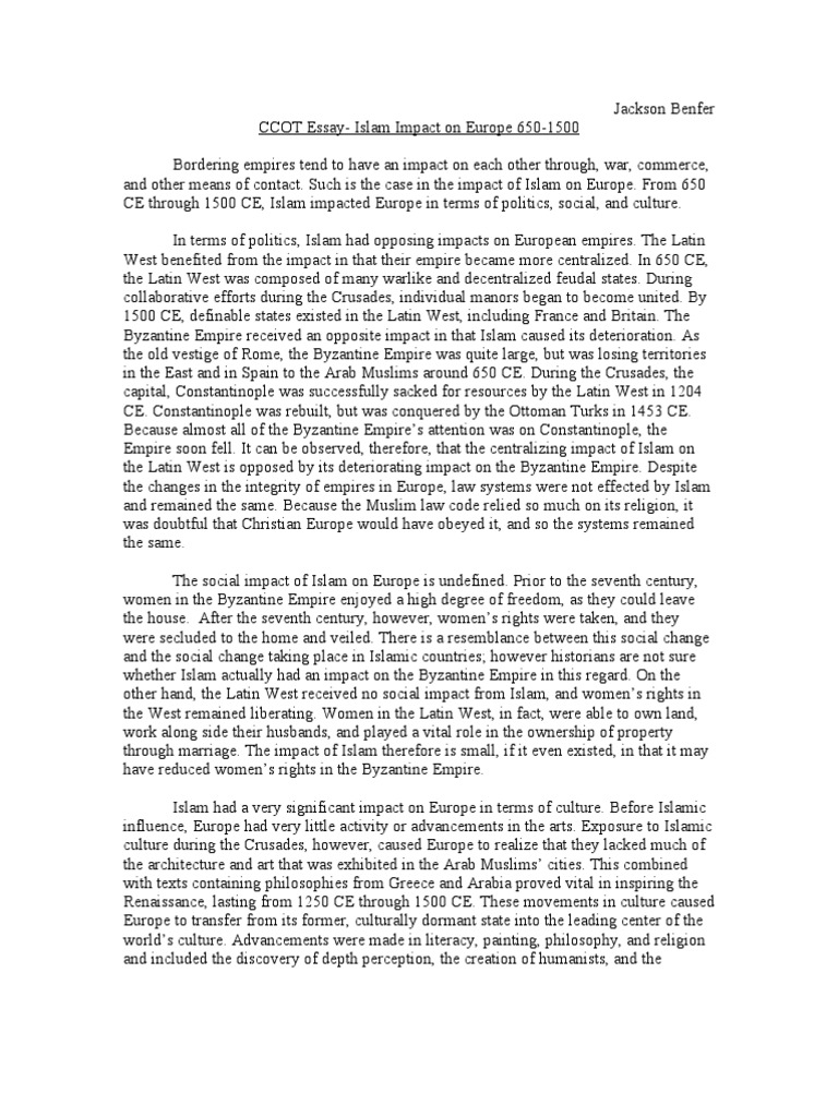 CCOT Essay - Muslim Impact On Europe | PDF | Europe Travel | Byzantine ...