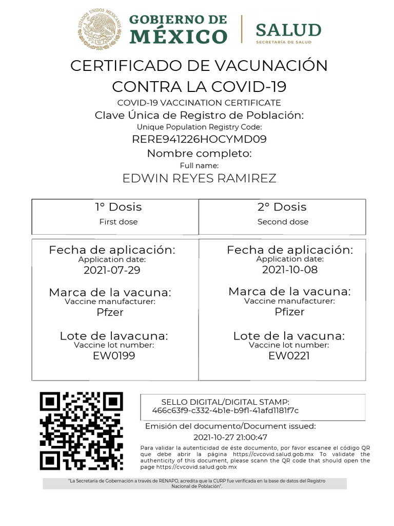 CERTIFICADO DEL COVID EDWIN REYES RAMIREZ .PDF - 20250113 - 121350 - 0000 | PDF