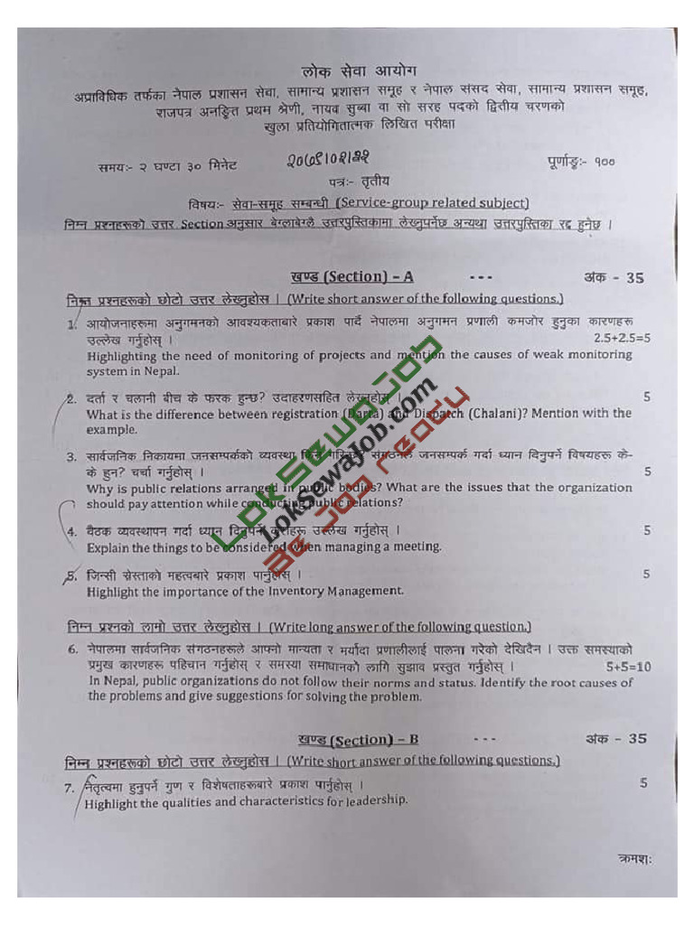 Loksewa NaSu Old Question 2079 | PDF
