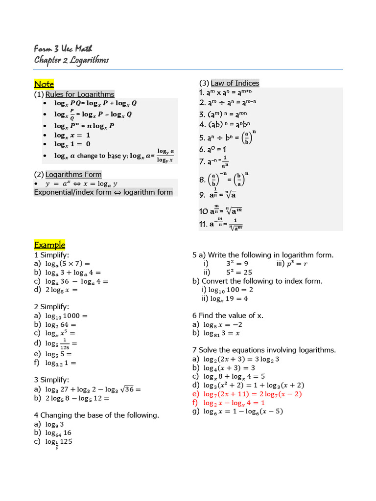 Chapter 2 Logarithm | PDF | Arithmetic | Mathematics