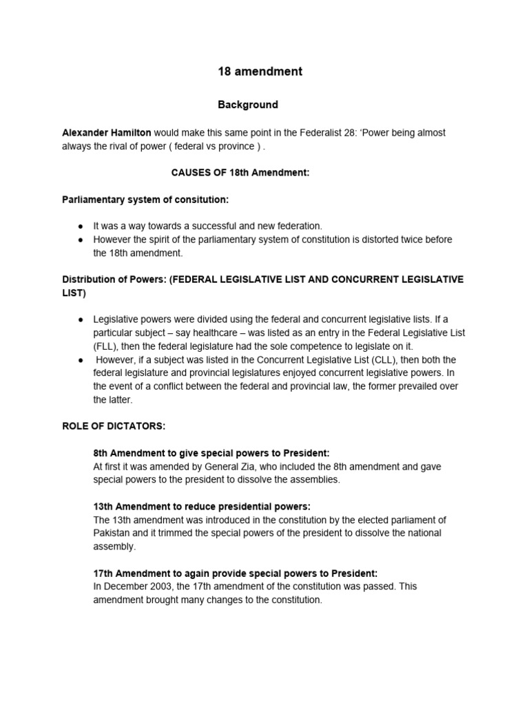 Critical Analysis of 18th Amendment of P | PDF | Legislature | Government