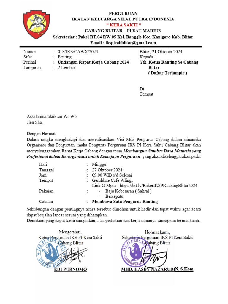 Surat Undangan Raker Ranting 2024 | PDF