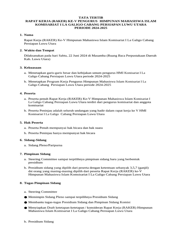 Tata Tertib RAKER V HMI La Galigo 2024 | PDF