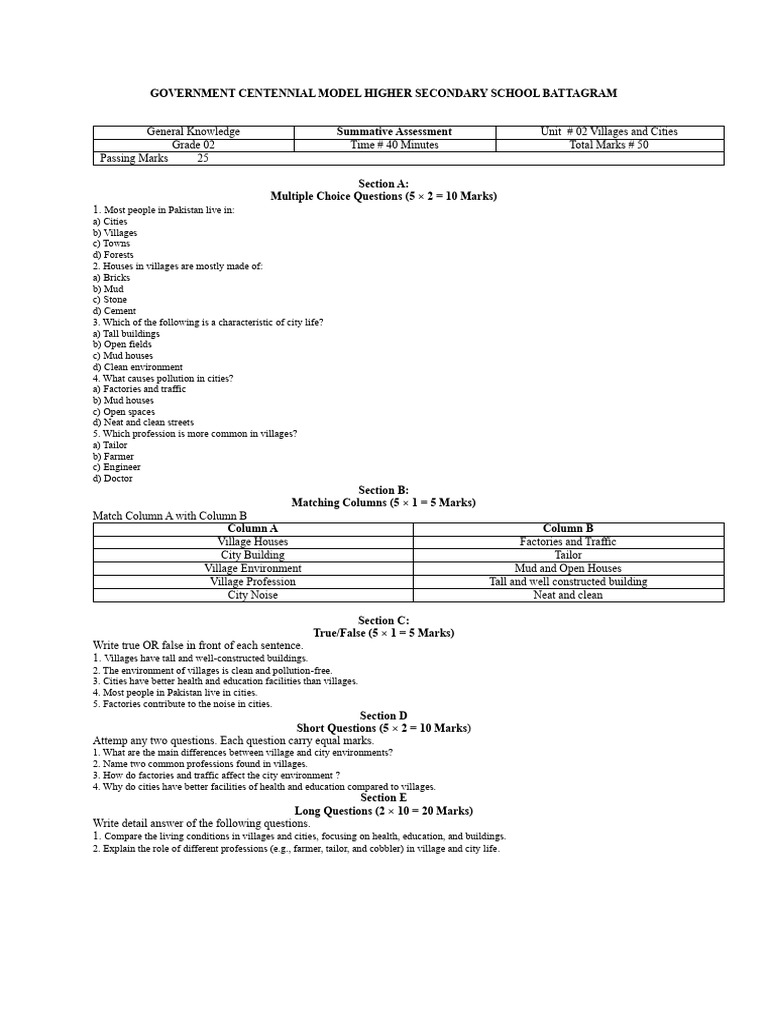 Summative Assessment Grade-02 | PDF