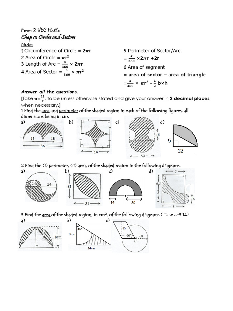 UEC Maths: Circles & Sectors Guide | PDF | Area | Circle