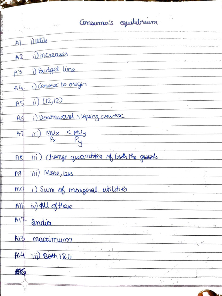 Consumer Equilibrium Test | PDF