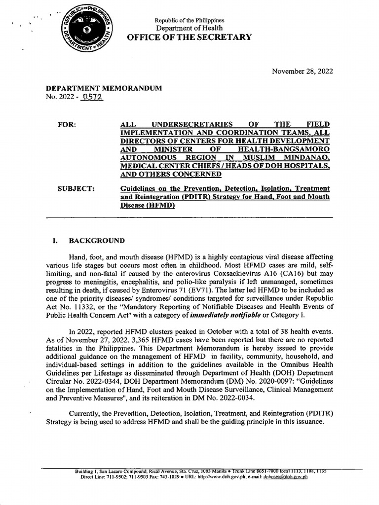 HFMD Management Guidelines 2022 | PDF | Health Care | Public Health