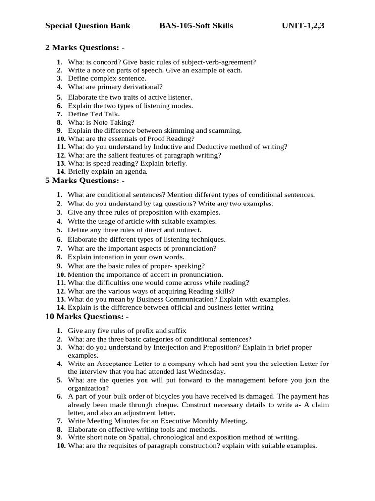 Special Question Bank-Unit-1,2,3 | PDF | Language Mechanics | Linguistics