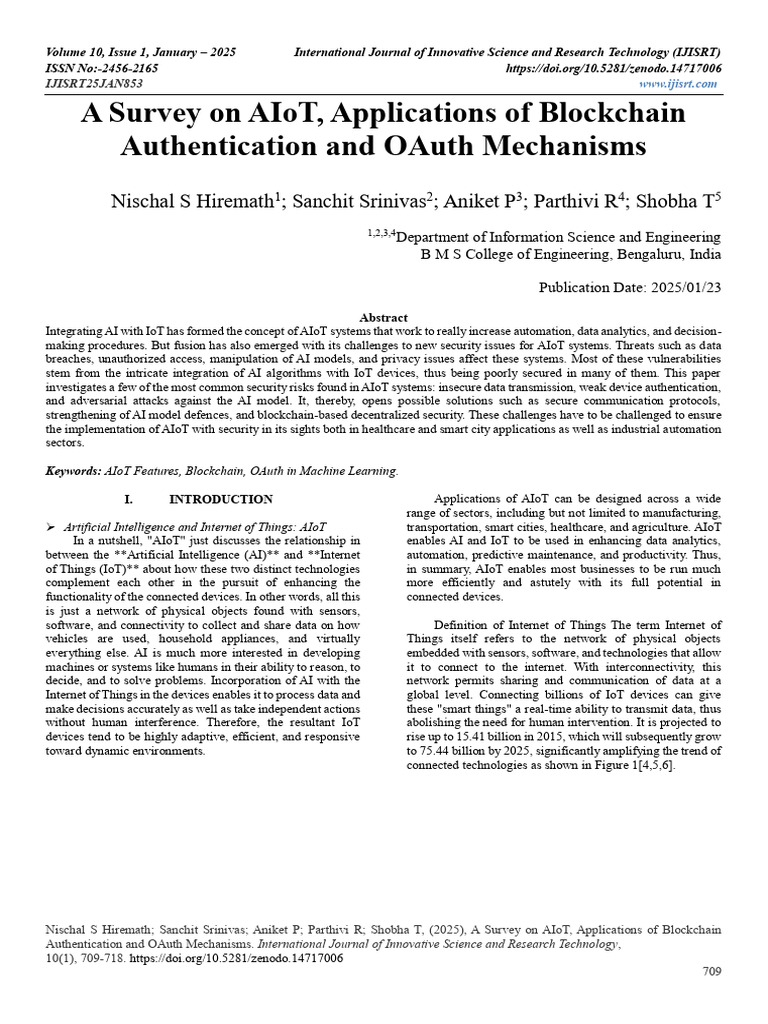 A Survey On AIoT, Applications of Blockchain Authentication and OAuth Mechanisms | PDF ...
