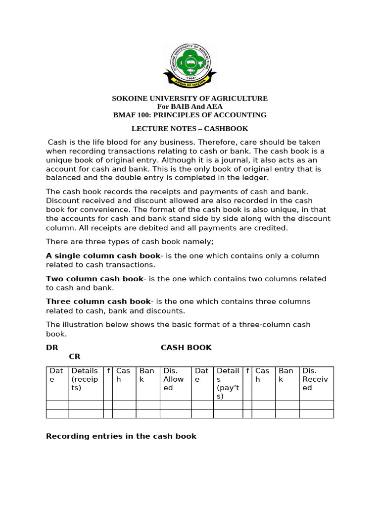 Cashbook | PDF | Debits And Credits | Banks
