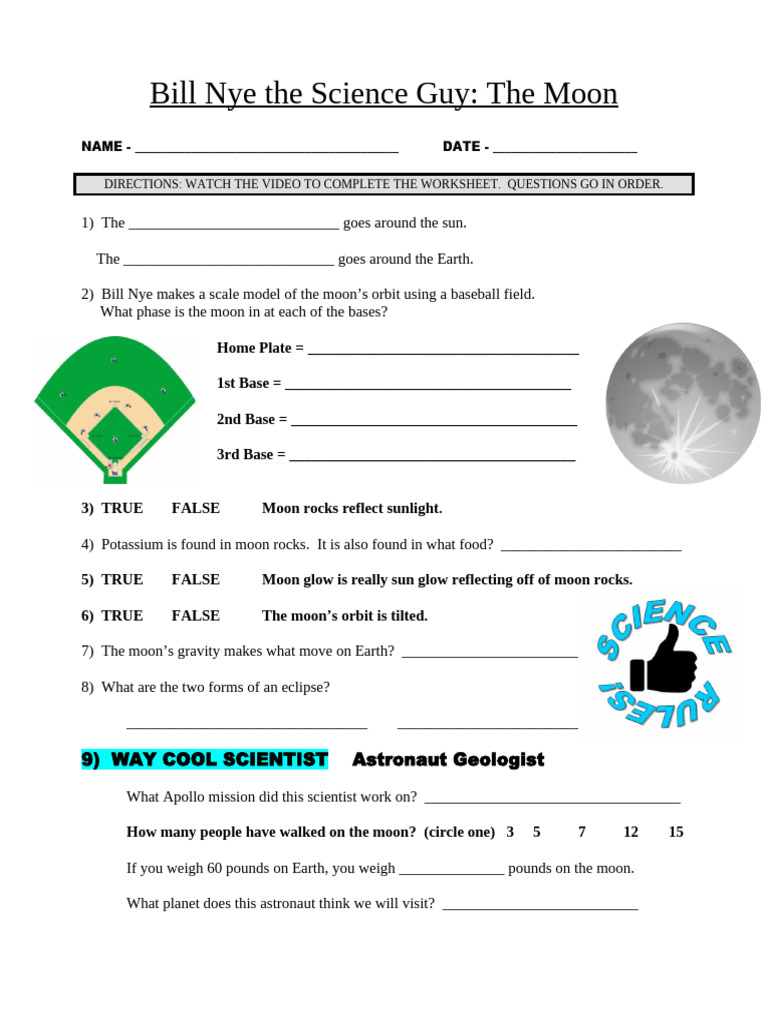 Bill Nye Moon Worksheet Guide | PDF | Moon | Earth
