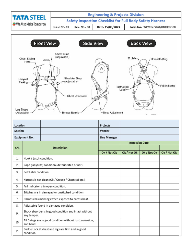 Safety Harness Inspection Checklist | PDF
