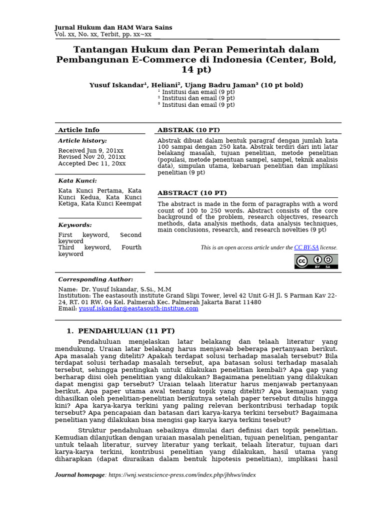 Template Paper Jurnal Hukum Dan HAM Wara Sains | PDF
