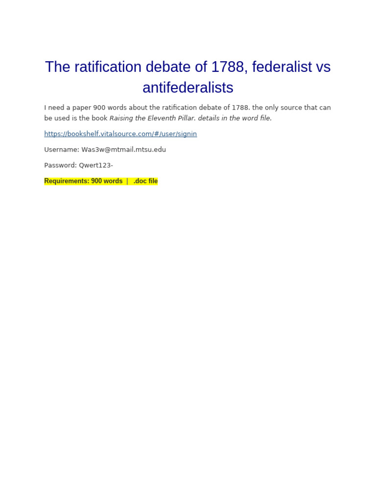 The Ratification Debate of 1788 | PDF