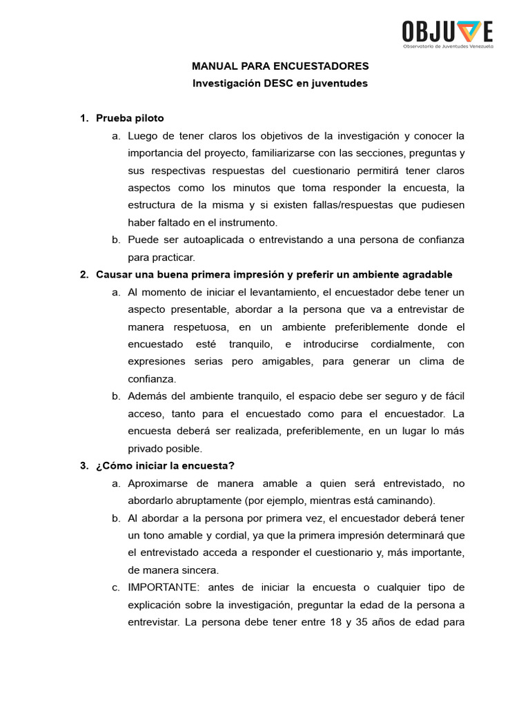 Manual para Encuestadores - DESC | PDF | Metodología de encuesta | Cuestionario
