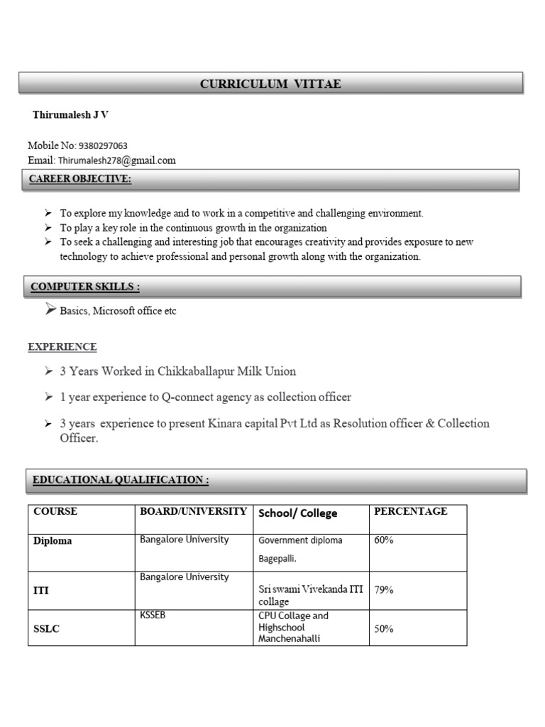 Thirumalesh J V Resume | PDF