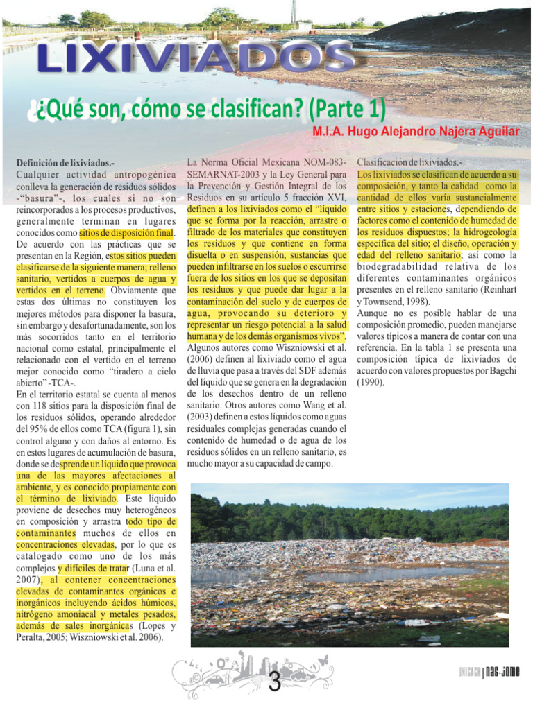 Lixiviados: Definición y Clasificación | PDF | Residuos | Vertedero